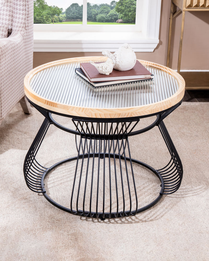 Eclipse Ribbed Glass Top Wire Frame Coffee Table