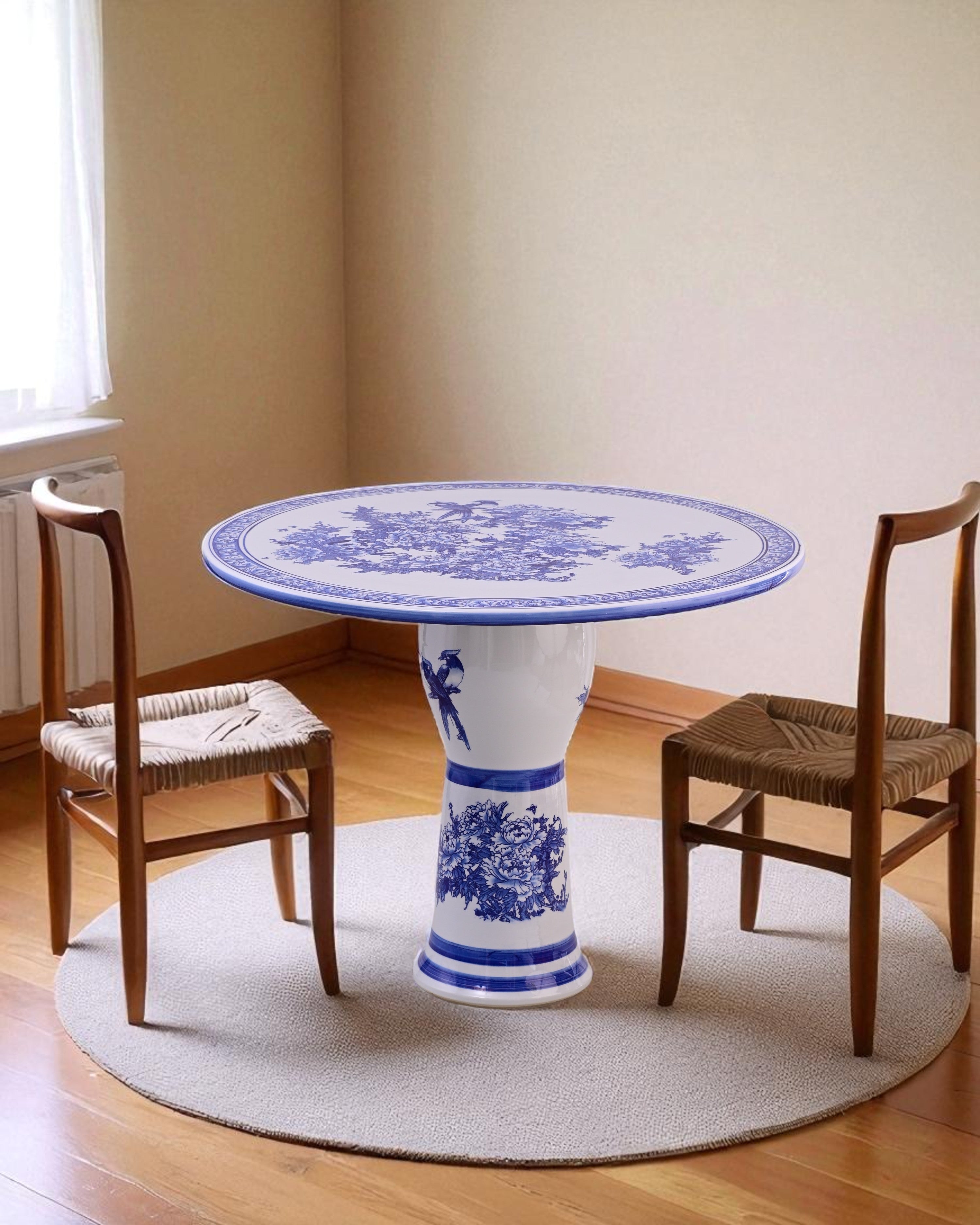 Royal Blue & White Floral Porcelain Center Table