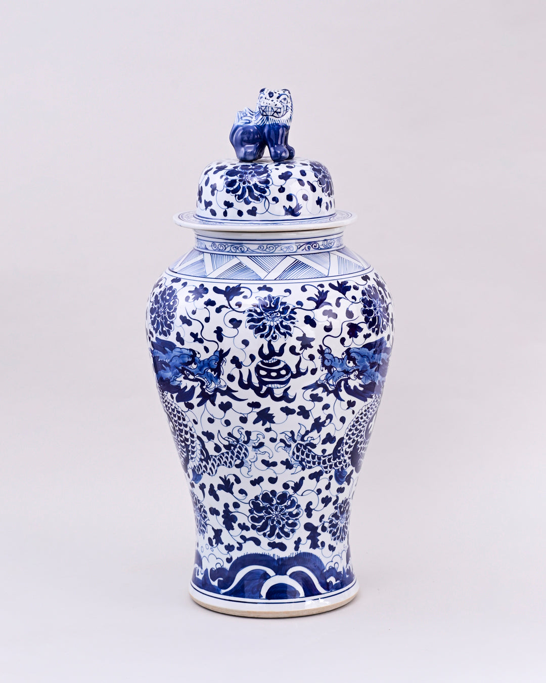 Flared Dragon Foo Dog Temple Jar