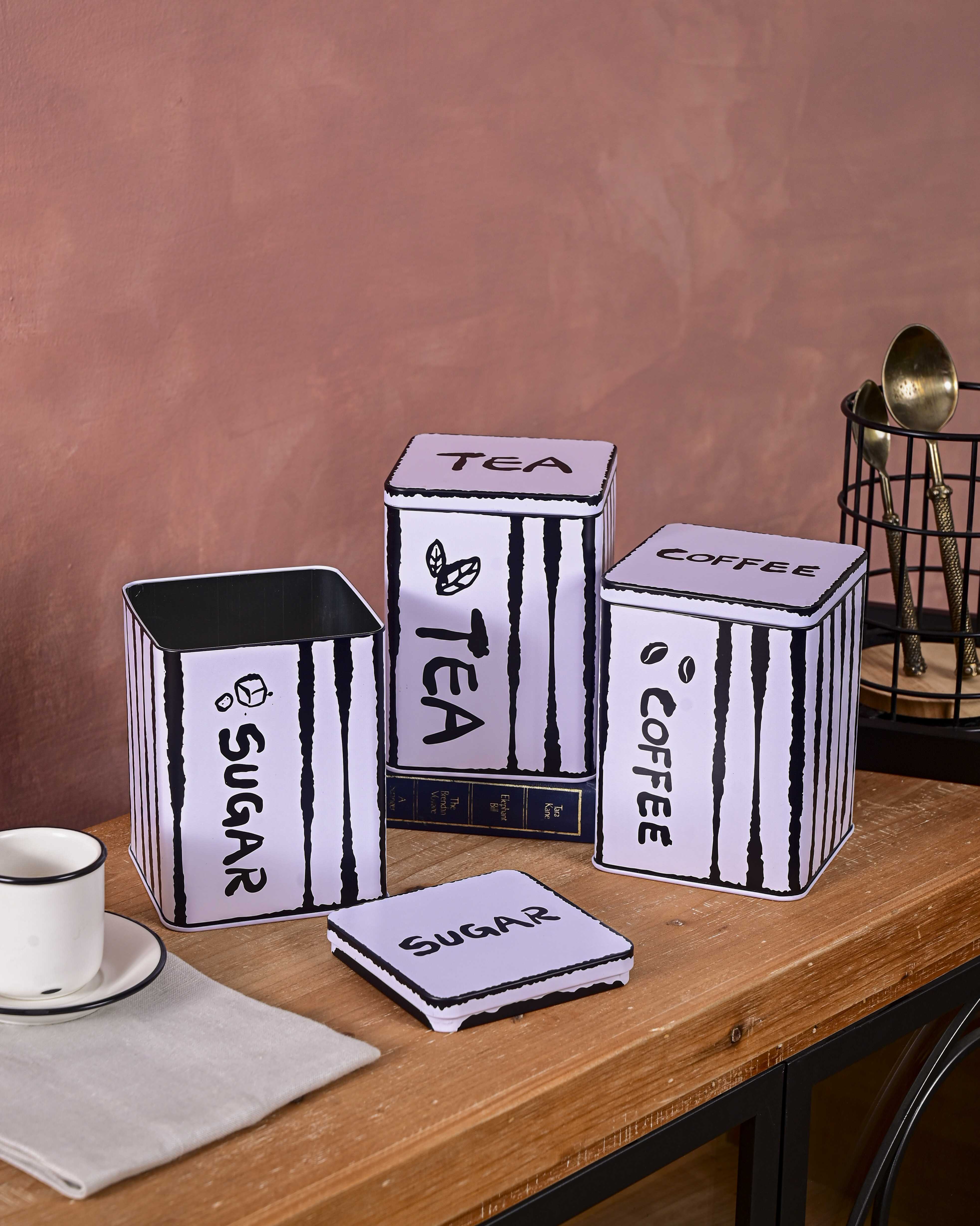 Striped Kitchen Storage Canisters - Set Of 3