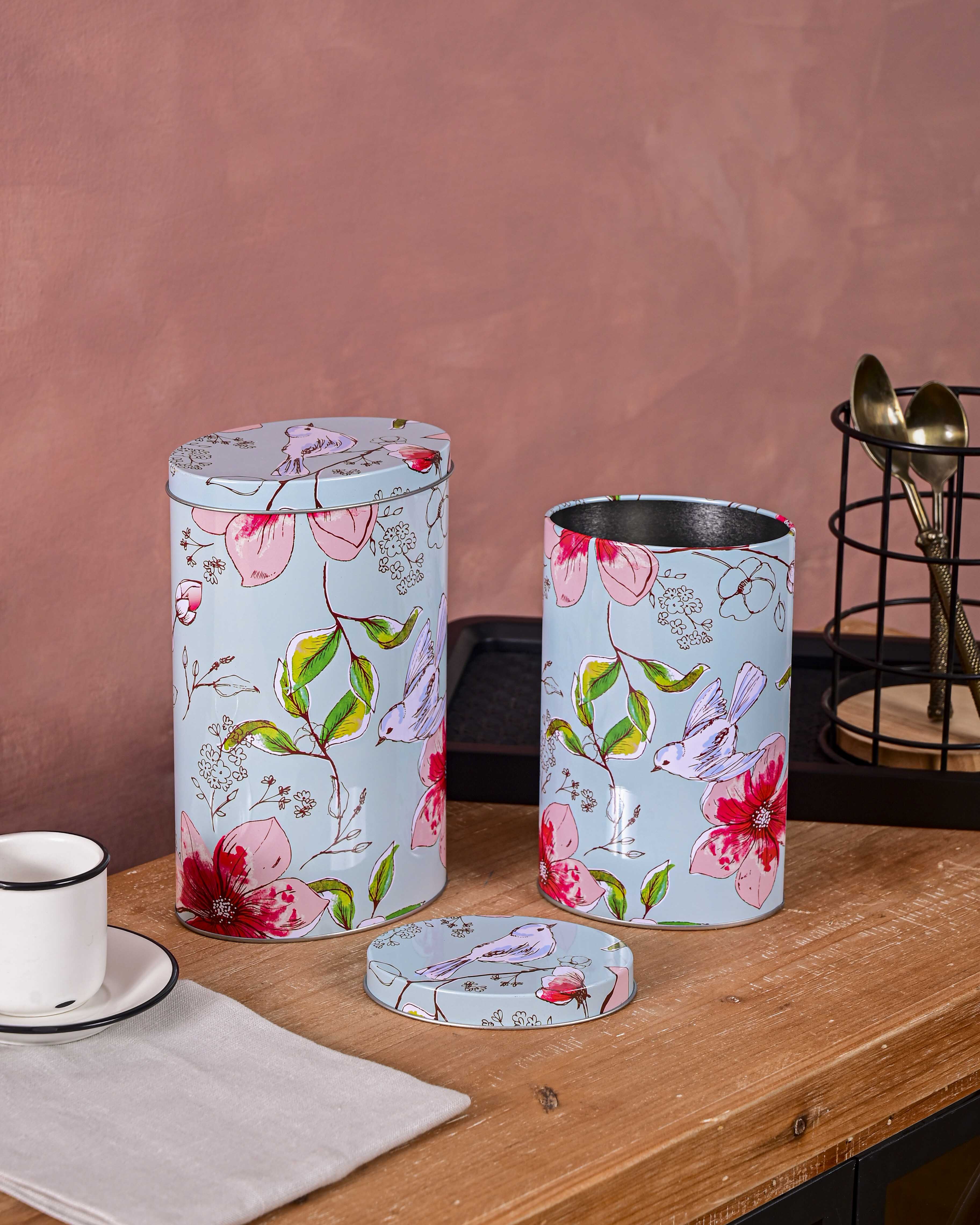 Floral Charm Storage Canisters - Set Of 2