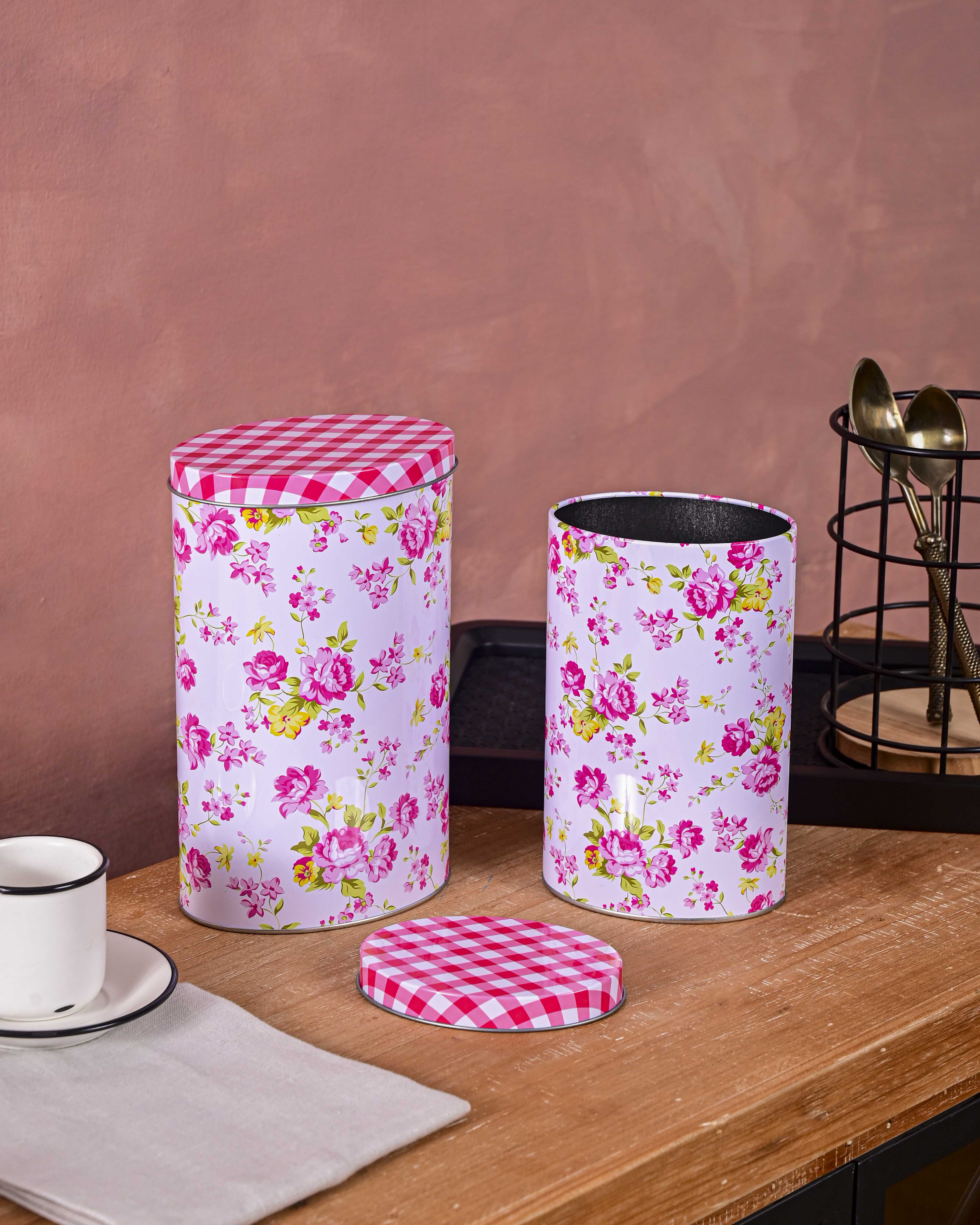Floral Charm Storage Canisters - Set Of 2